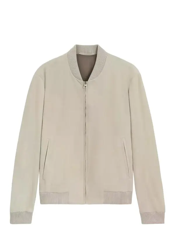 Hugo Boss Leather Bomber Jacket - Neutrals