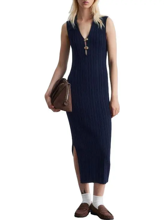 & Other Stories Sleeveless Rib Knit Sweater Midi Dress - Blue Dark
