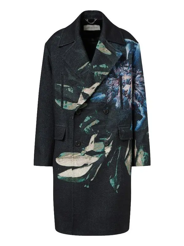 Dries Van Noten Double-breasted Jacquard Printed Coat - Black