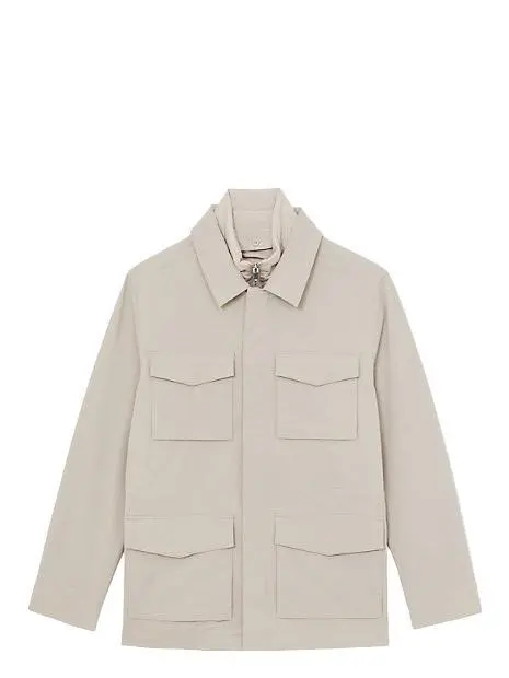REISS Bryson Removable-gilet Patch-pocket Stretch-woven Jacket - Stone