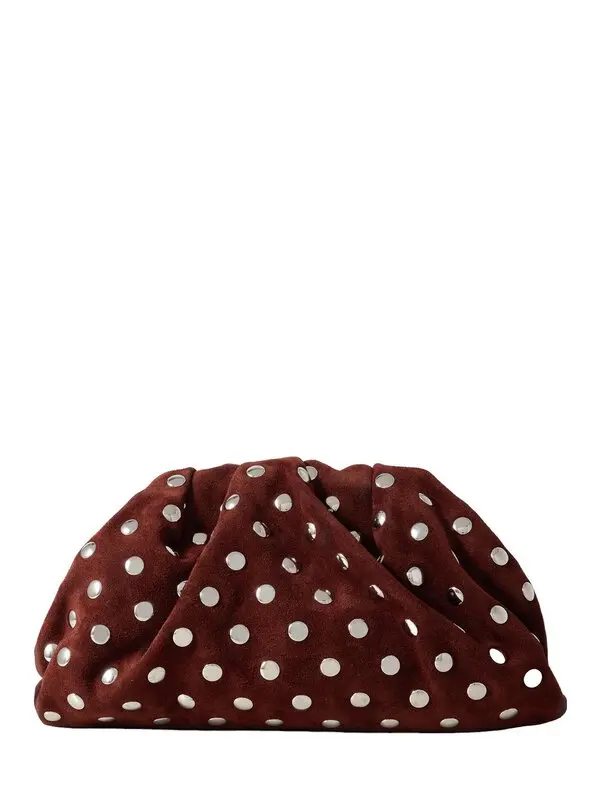 LOEFFLER RANDALL Bailey Leather-trimmed Studded Suede Clutch - Brown