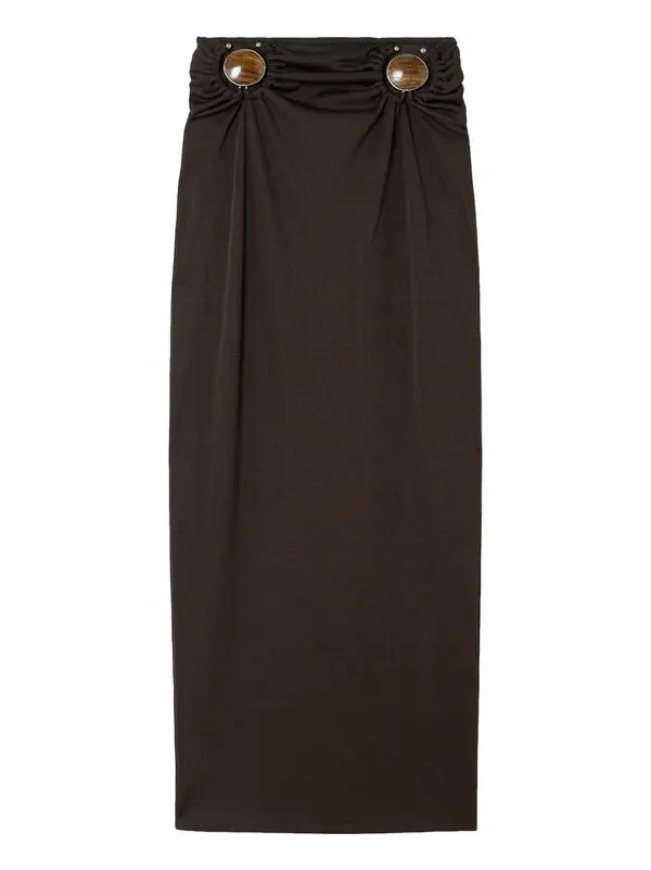 Christopher Esber Mineral Stone Embellished Ruched Jersey Skirt - Brown