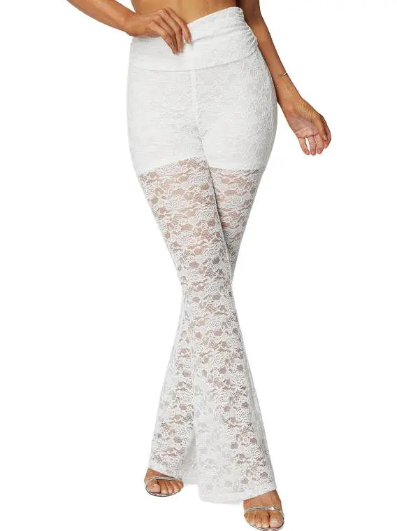 Bebe Flared Lace Pant - White Alyssum