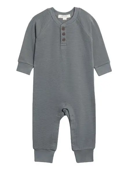 KENDI Crosby Waffle Knit Henley Romper - Agave
