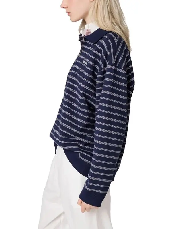 Miu Miu Striped Half-zip Polo Shirt - Blu+bianco
