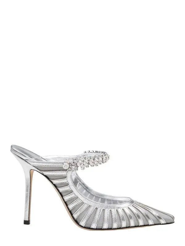 JIMMY CHOO Bing Mule With Jeweled Strap - Silver