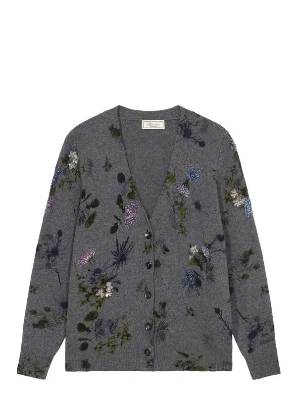 Blumarine Floral Beaded V-neck Cardigan - Grey