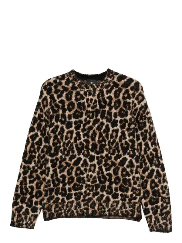 ANINE BING Leopard Print Crewneck Sweater - Brown