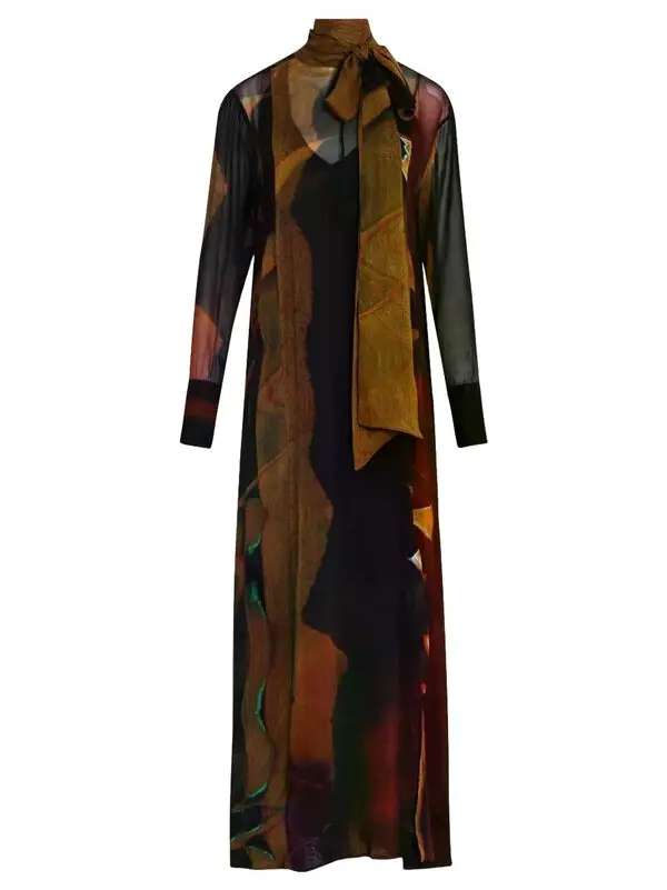 OSKLEN Satin Tie-neck Maxi Dress - Black