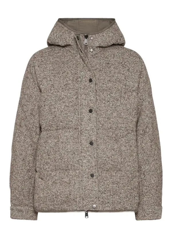 Brunello Cucinelli Chevron Pattern Classic Down Jacket - Beige