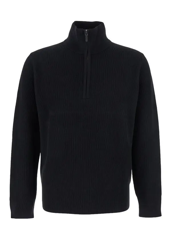 KANGRA Wool Half Zip Sweater - Black