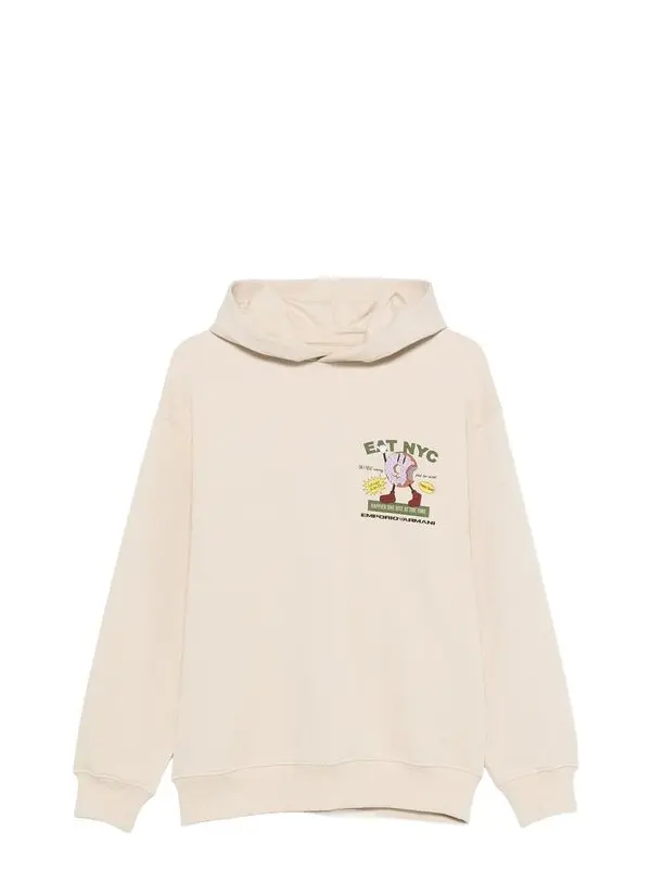 Emporio Armani Graphic Print Hooded Sweatshirt - Beige