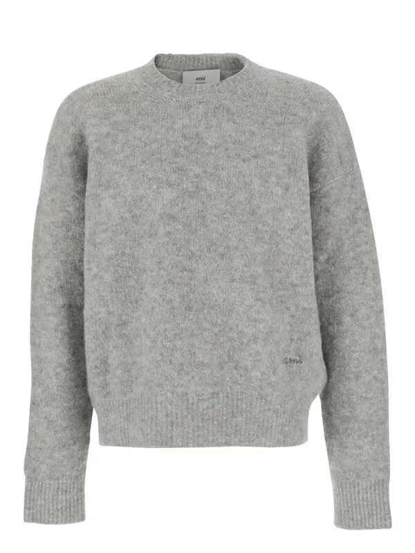 Ami Crew Neck Sweater With Lettering Logo - Grey