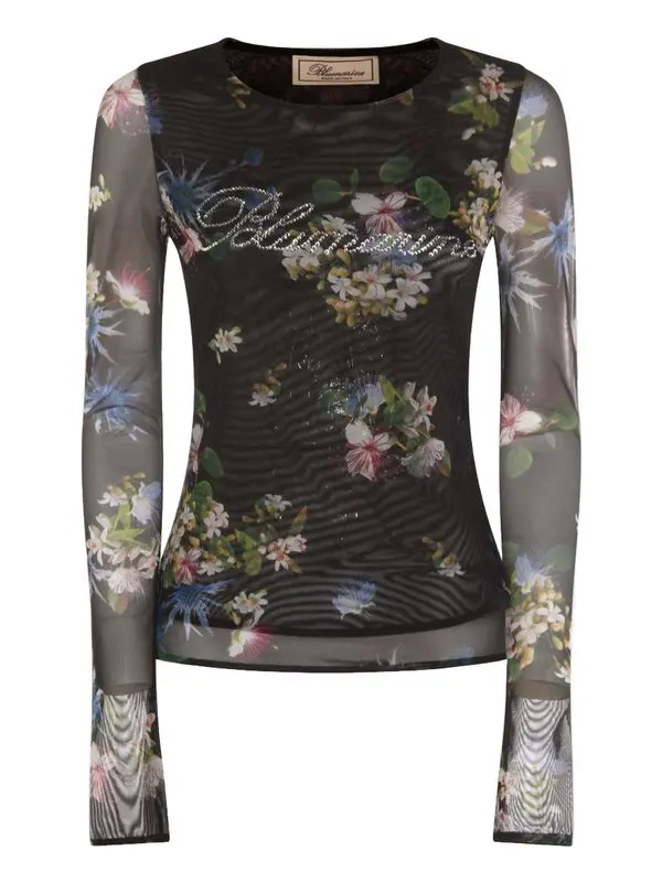 Blumarine Floral Pattern Top - Black/brilliant Blue