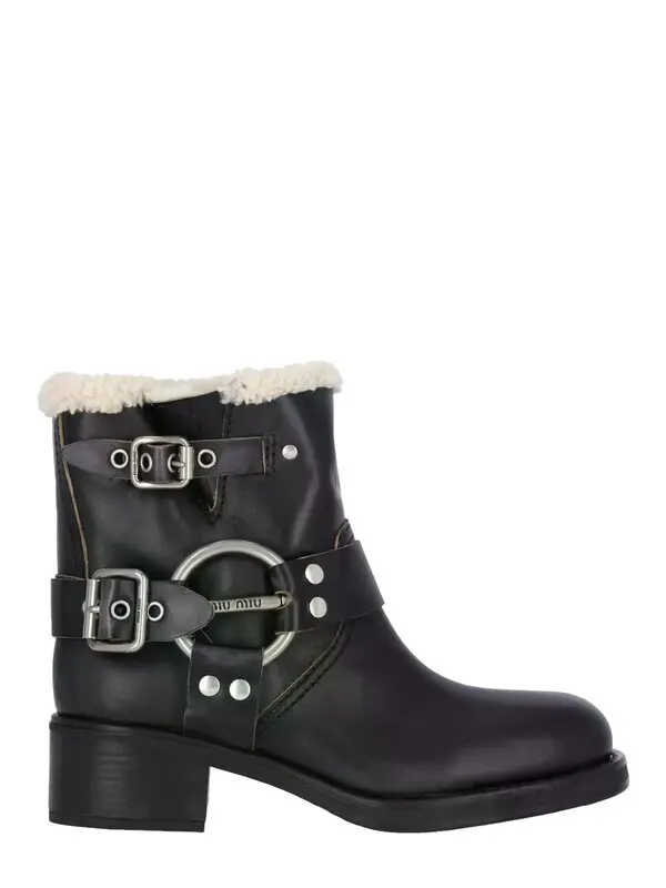 Miu Miu 50mm Shearling Biker Boots - Black