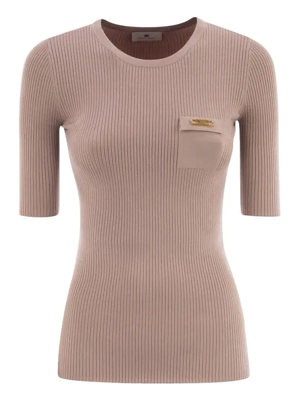 Elisabetta Franchi Ribbed Knit Jumper With Pocket - Pink