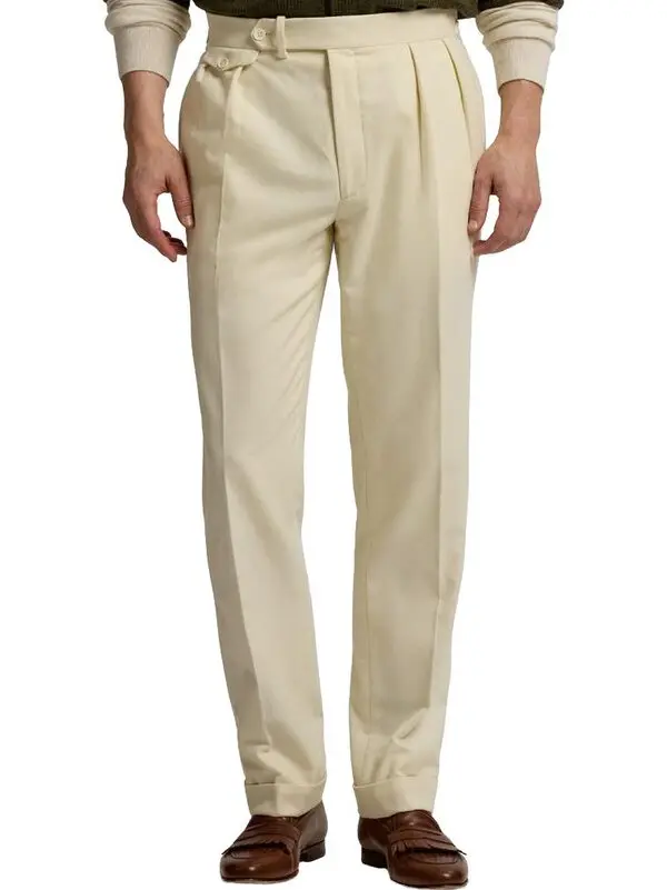 Ralph Lauren Pleated Wool Flannel Trousers - Cream