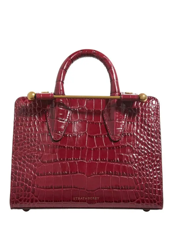 Strathberry Croc-embossed Nano Tote Bag - Burgundy