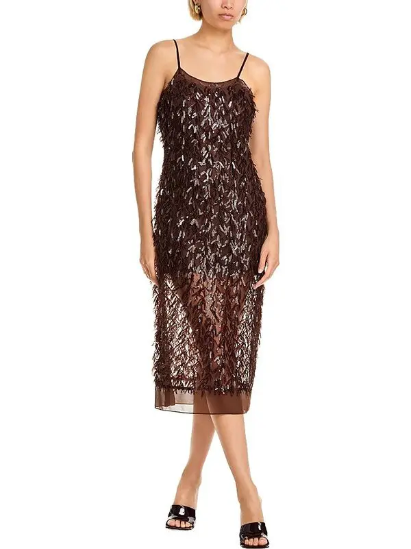 3.1 Phillip Lim Sequin Mesh Slip Dress - Chocolate