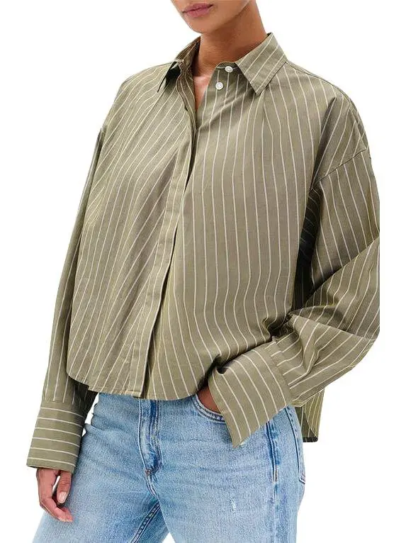 Rag & Bone Martha Stripe Cotton Poplin Shirt - Green Stripe