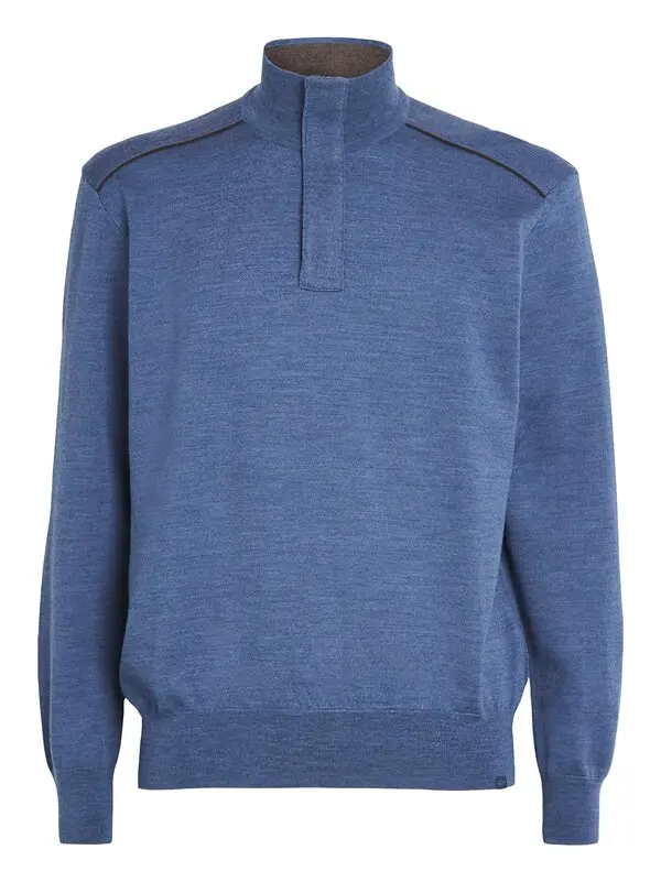 Paul & Shark Virgin Wool Quarter-zip Sweater - Blue