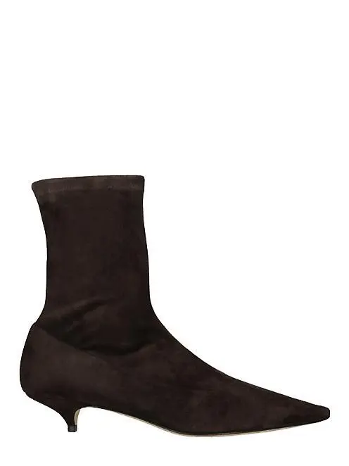 THE ROW Liisa Suede Kitten Heel Boots - Dark Brown