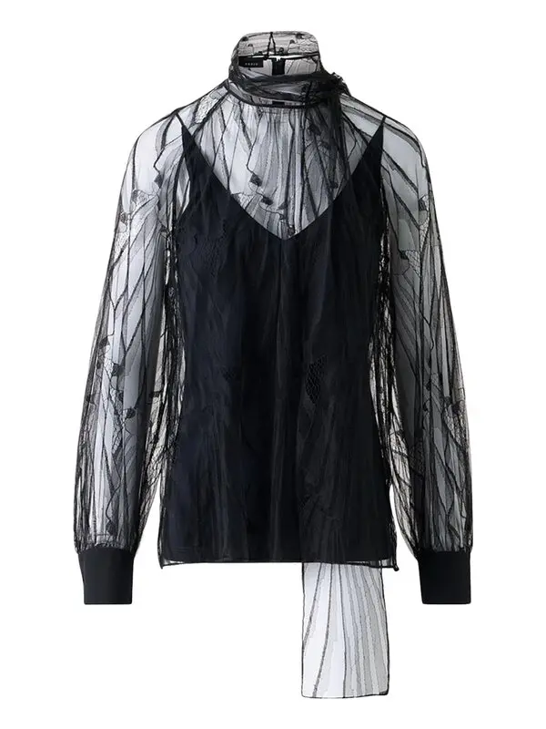Akris Long-sleeve Lace Scarf Blouse - Black