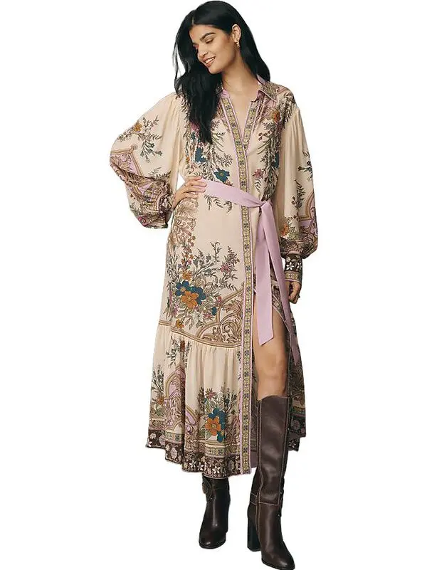 ALEMAIS Antoinette Long-sleeve Silk Blend Midi Shirt Dress - Cream
