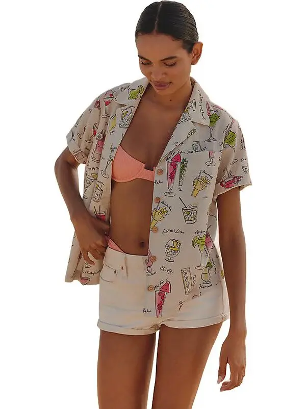 RACHEL ANTONOFF James Linen Blend Short-sleeve Top - Beer Me Print