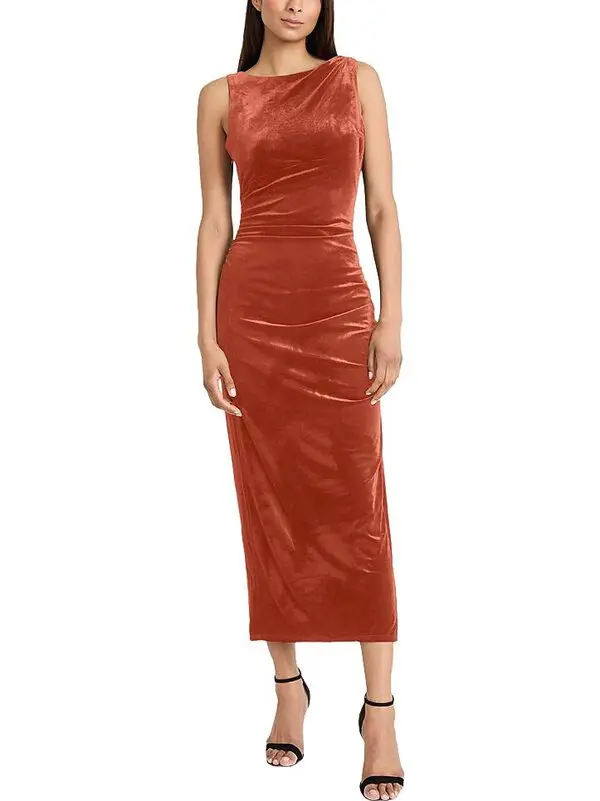 Maggy London Velvet Sheath Dress - Fire Brick