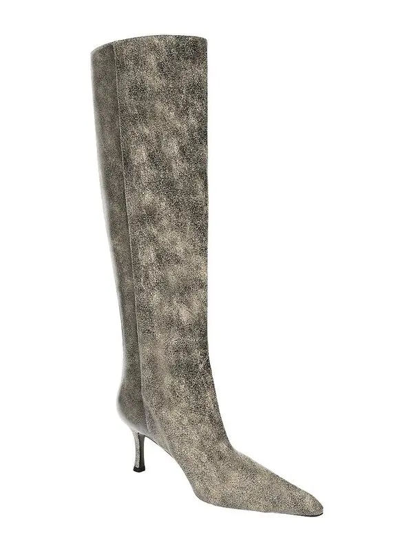 Alexander Wang Vera Leather Tube Boots - Black Crackle Grey
