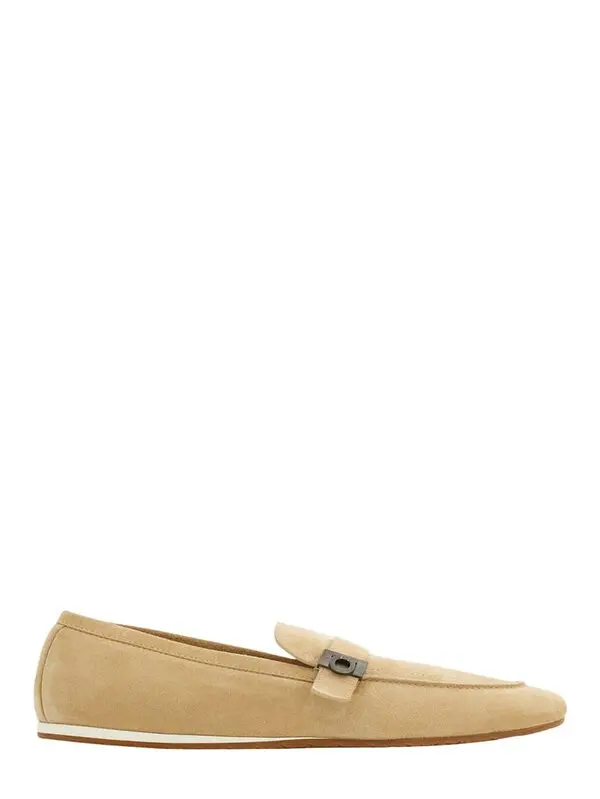 FERRAGAMO Amman Suede Gancio-buckle Loafers - Ecru
