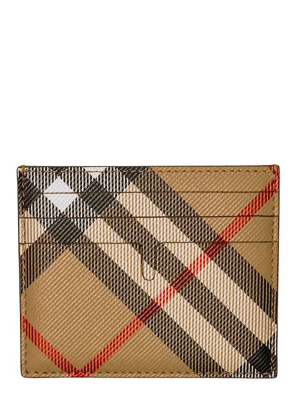 Burberry Coated Canvas Card Case With Check Pattern - Beige