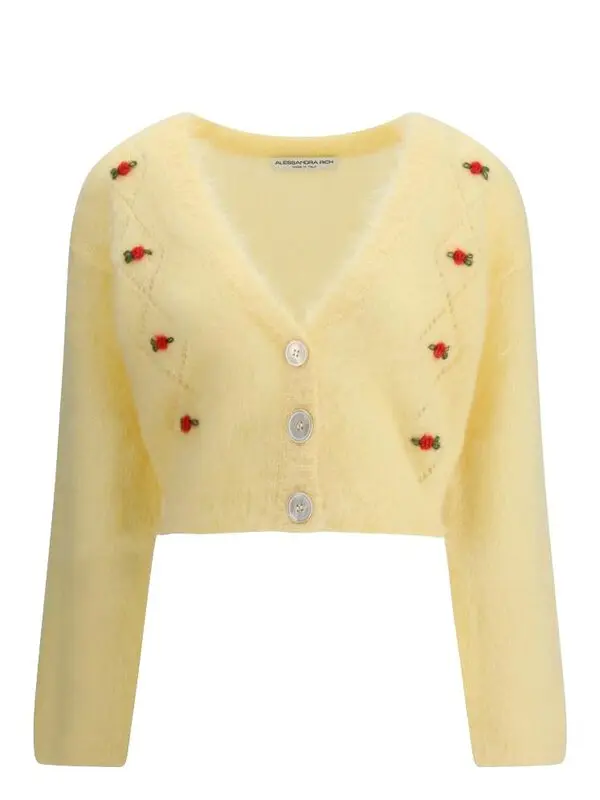Alessandra Rich Embroidered Mohair Cardigan - Yellow
