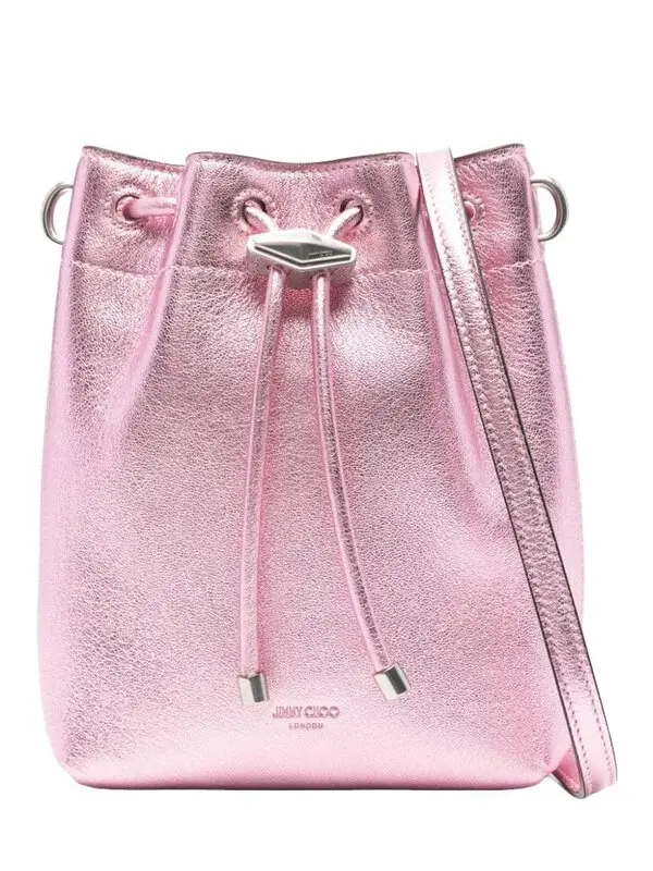 JIMMY CHOO Bon Bon Metallic Leather Mini Bucket Bag - Pink