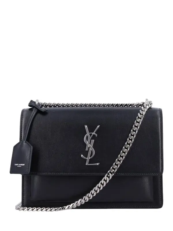 Saint Laurent Sunset Medium Smooth Leather Bag With Chain Strap - Black