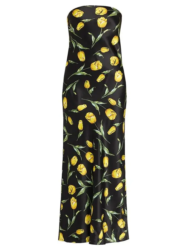 RODARTE Floral-print Satin Strapless Maxi Dress - Blkpat