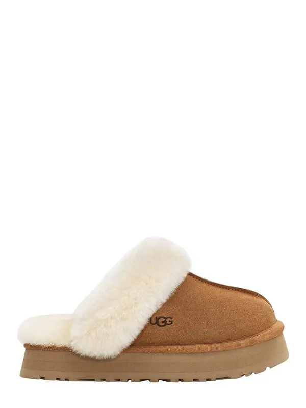 UGG Disquette Suede & Shearling Platform Slippers - Chestnut