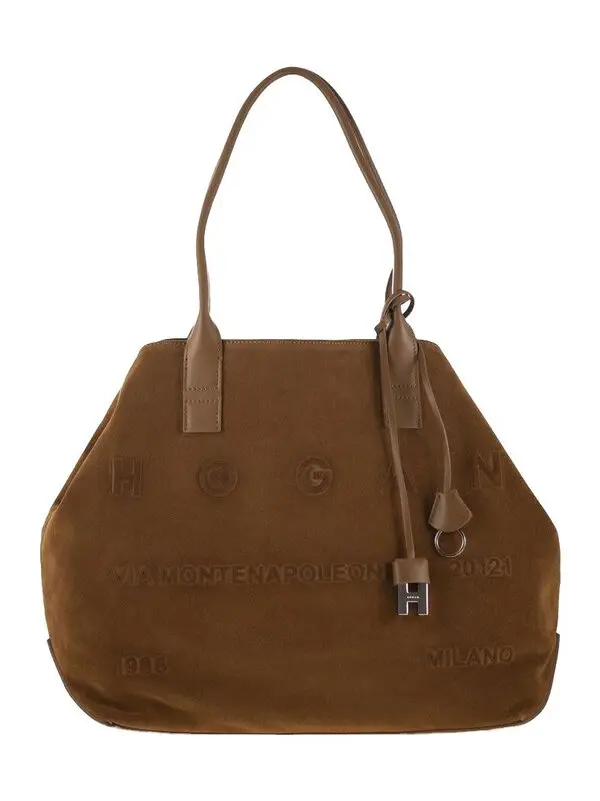 Hogan Medium Script Suede Shopping Bag - Brown