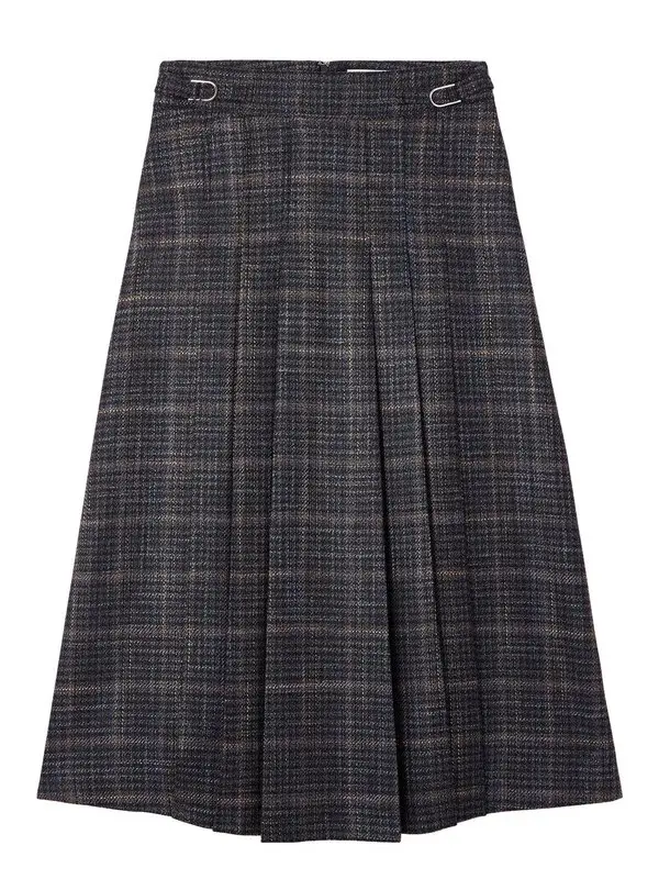 Gabriela Hearst Wesley Pleated Checked Midi Skirt - Gray