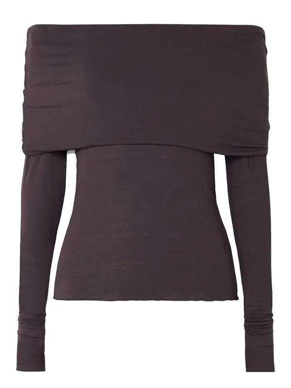 SKIMS Sheer Modal-blend Off-shoulder Top - Brown