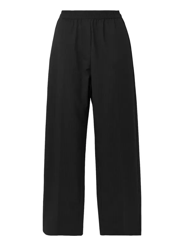 ST. AGNI Pinstriped Wool-blend Twill Wide-leg Pants - Black