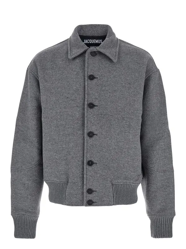 Jacquemus Wool Jacket With Classic Collar And Drop Shoulders - Grey