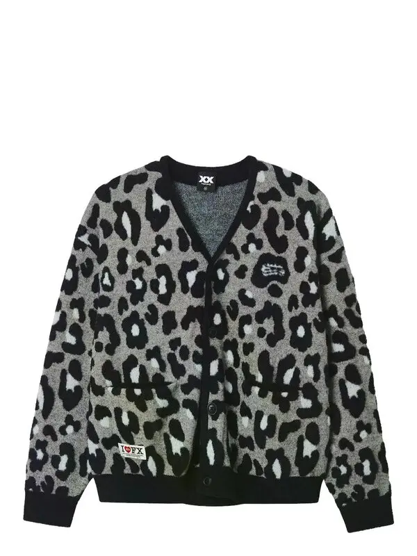 FINGERCROXX Leopard-print Button Cardigan - Grey