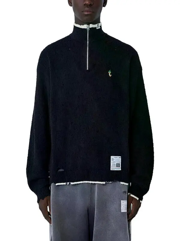 Mihara Yasuhiro Distressed Half-zip Sweater - Black
