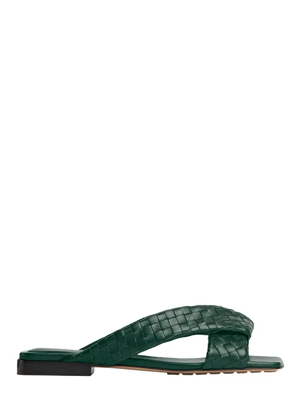 Bottega Veneta Leather Intrecciato Riva Flat Mules - Green