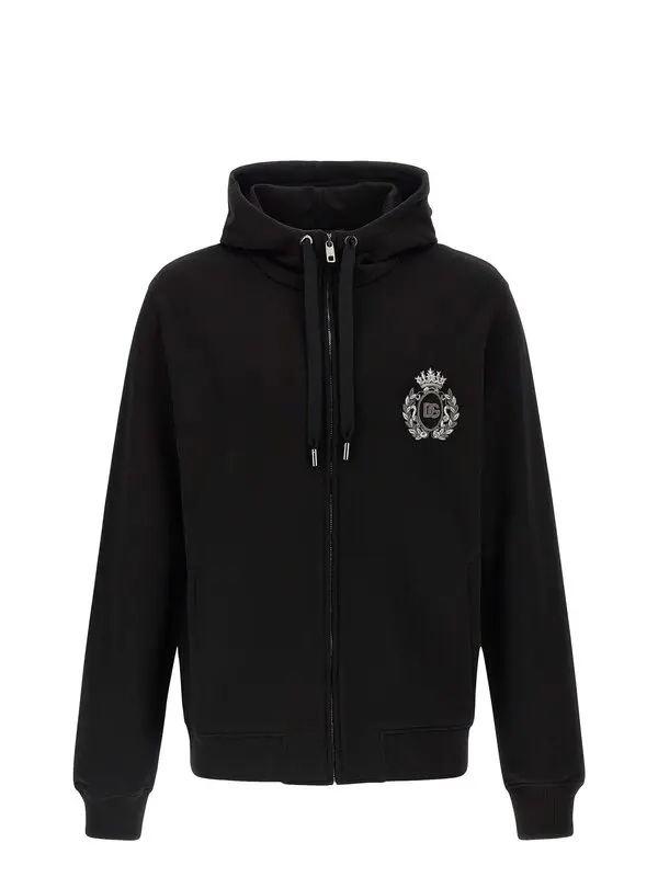 Dolce & Gabbana Heraldic Patch Cotton Hoodie - Black
