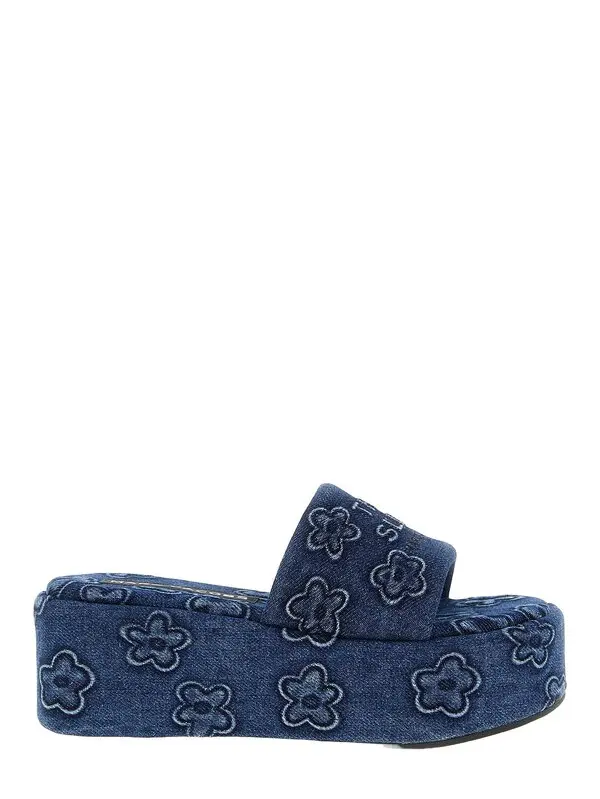 Marc Jacobs The Puffy Daisy Denim Platform Slides - Blue