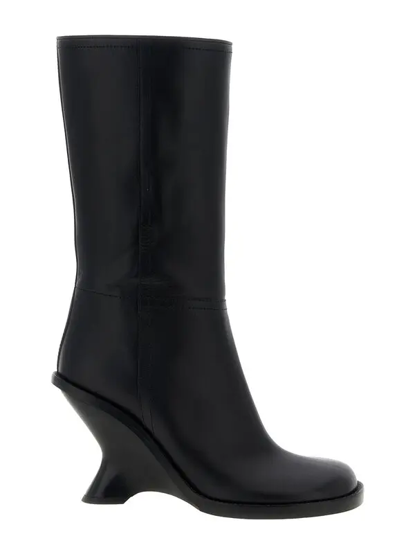 Dries Van Noten Curved Wedge Heel Boots - Black