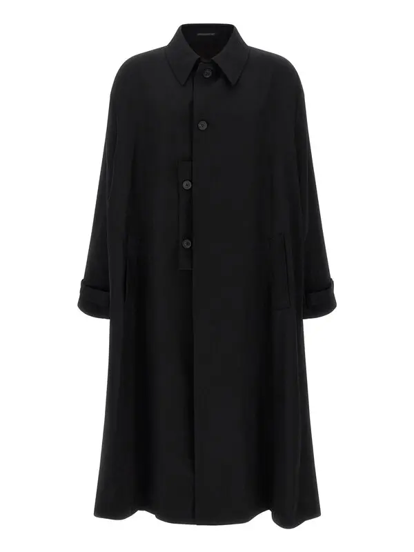 Yohji Yamamoto Light Wool Trench Coat - Black